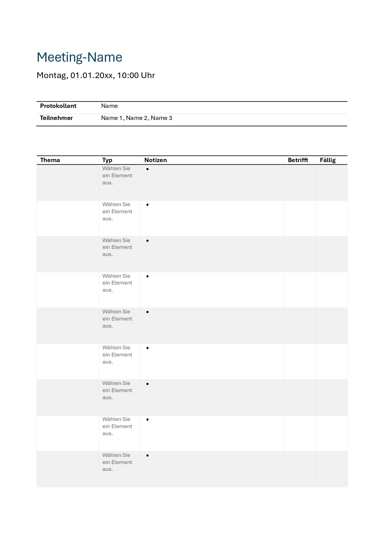 Kostenlose Meeting-Protokoll Vorlage | DeskSmile